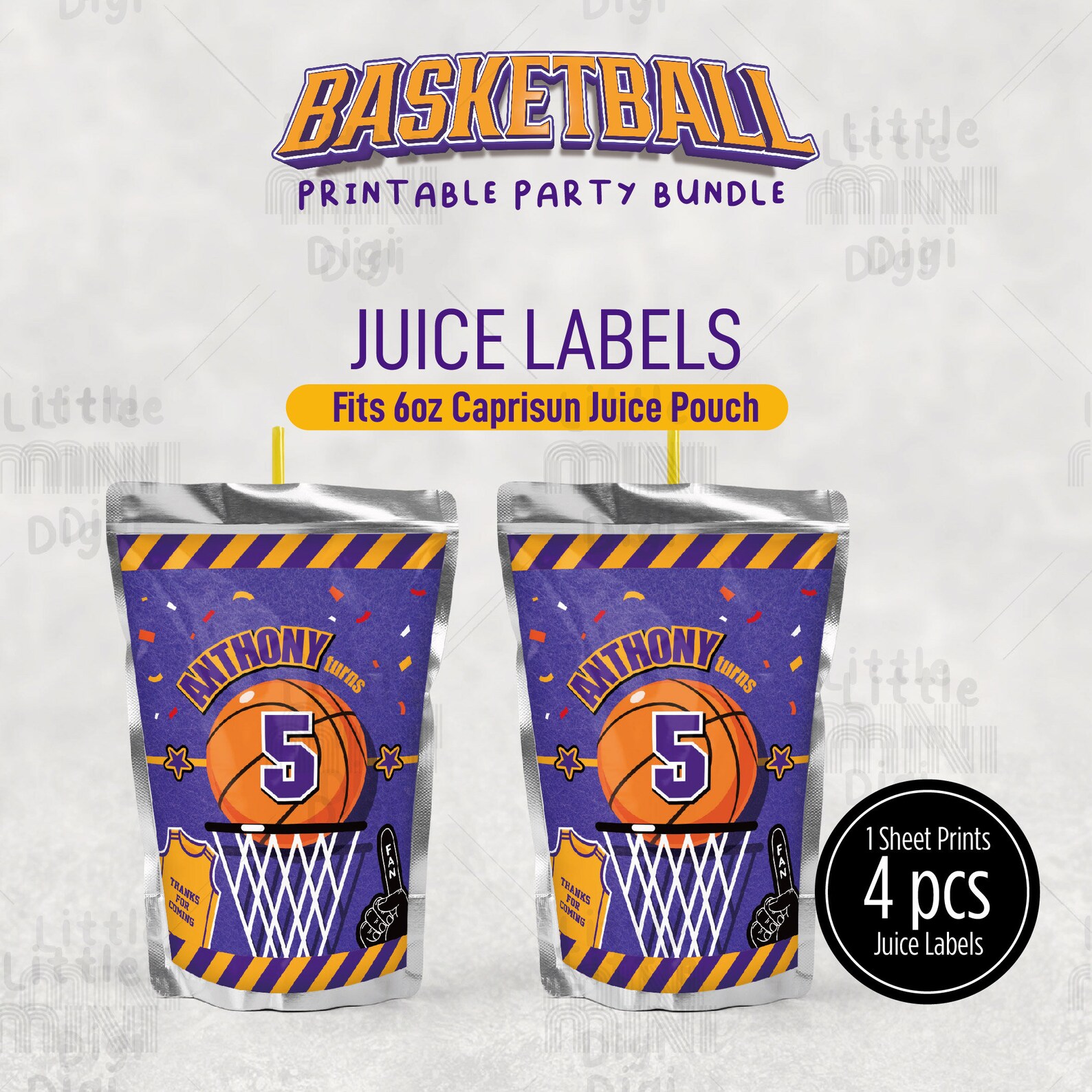 Basketball Party Labels, Boys Sports Team Chips Bag, Krispies, Gable ...