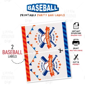 Printable Baseball Theme Party Bag Labels | Instant Download - Etsy