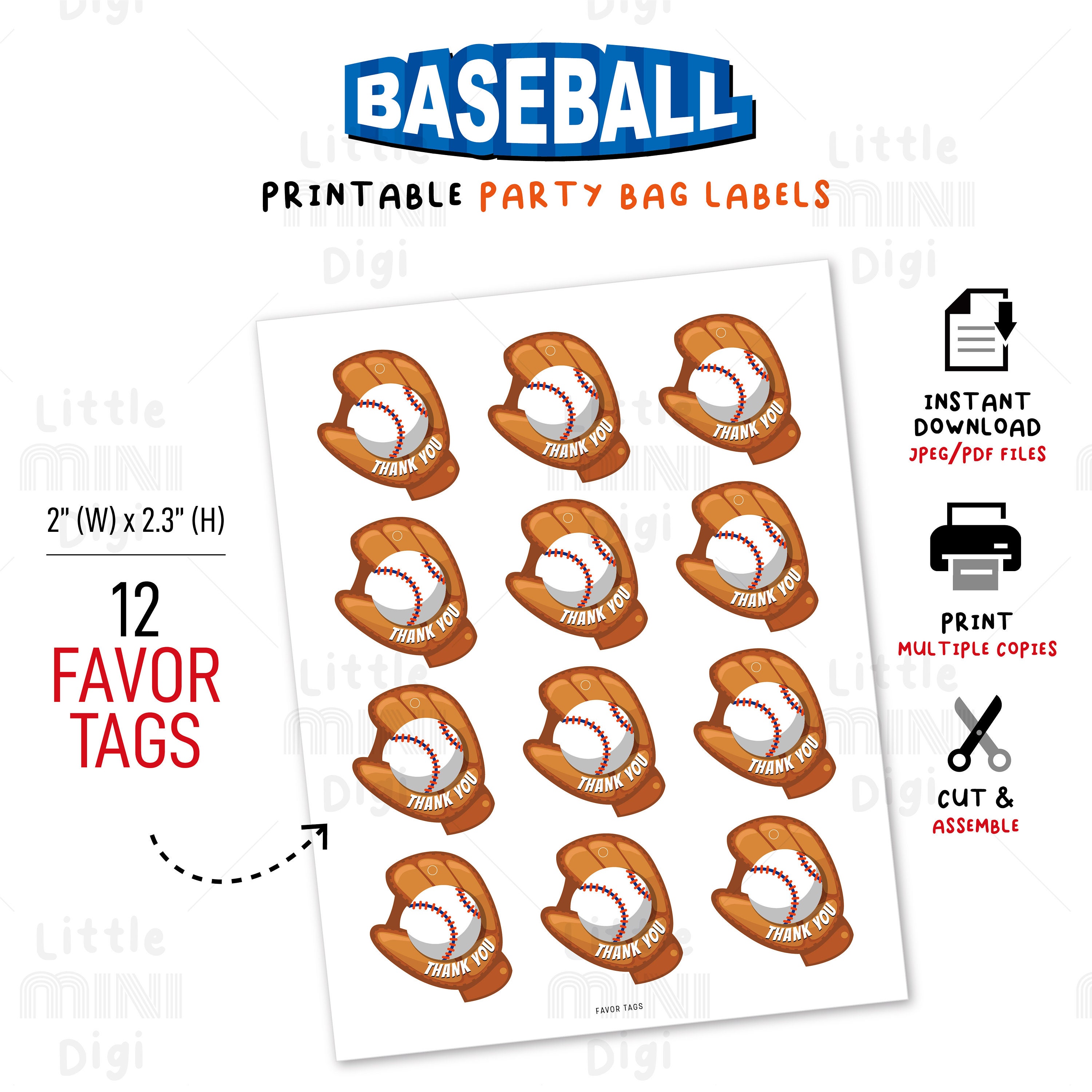 Printable Baseball Theme Party Bag Labels | Instant Download - Etsy
