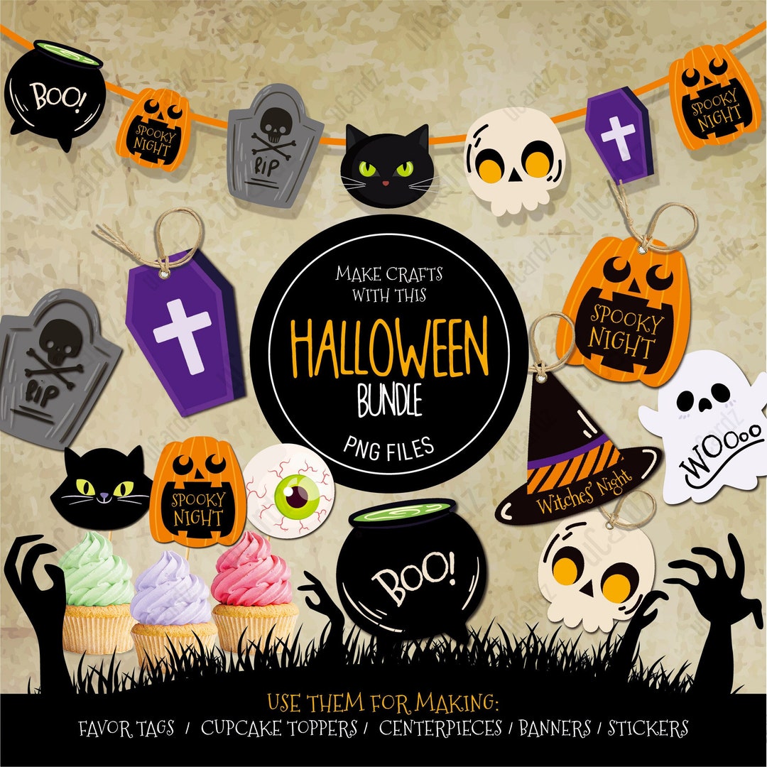 Halloween Clipart Bundle PNG for Crafts Making, Favor Tags, Cupcake ...