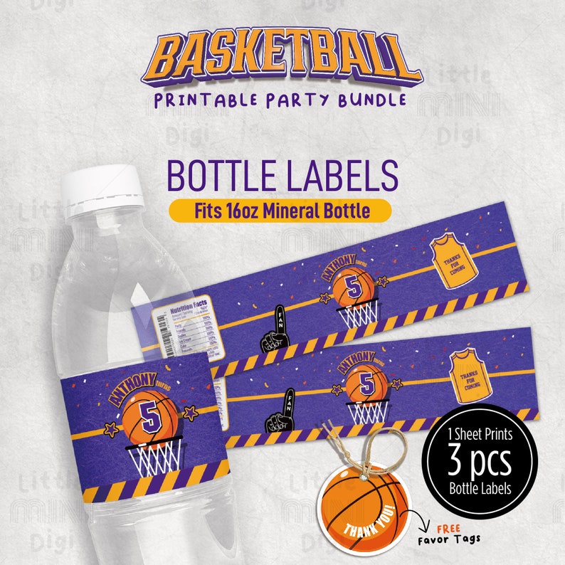 Basketball Party Labels, Boys Sports Team Chips Bag, Krispies, Gable ...