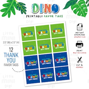 Printable Dinosaur Theme Party Bag Front Cut-outs, Dinosaurs Theme ...
