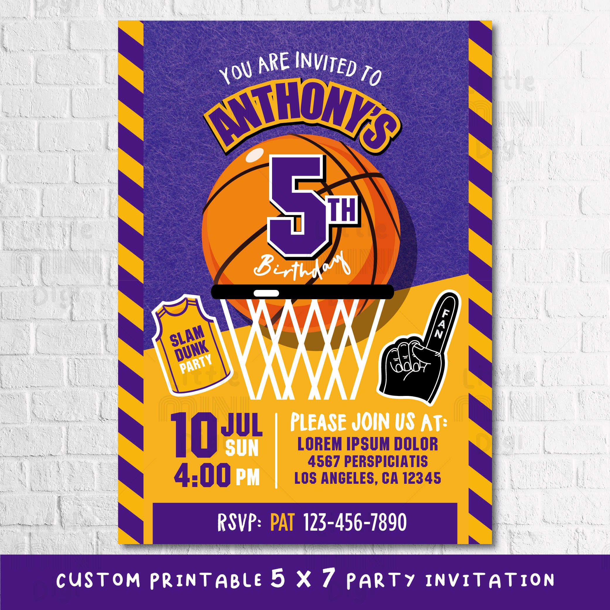Basketball Birthday Invitation Custom Printable Basketball - Etsy