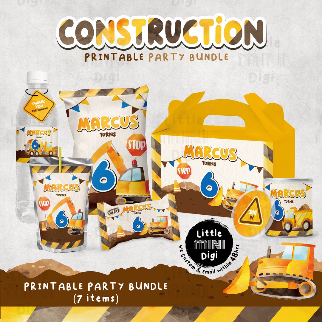 CUSTOM Construction Theme Party Bundle, Printable Construction Birthday ...