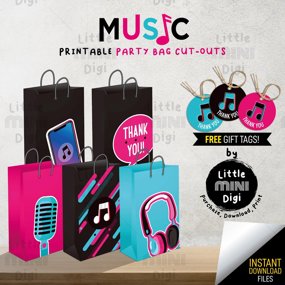 Music Theme Party Bag Front Cut-outs, Printable Music Theme Party Bag ...