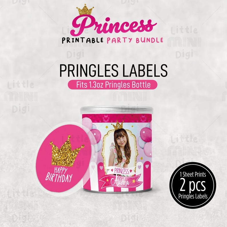 CUSTOM Princess Birthday Party Labels, Printable Princess Chips Bag ...