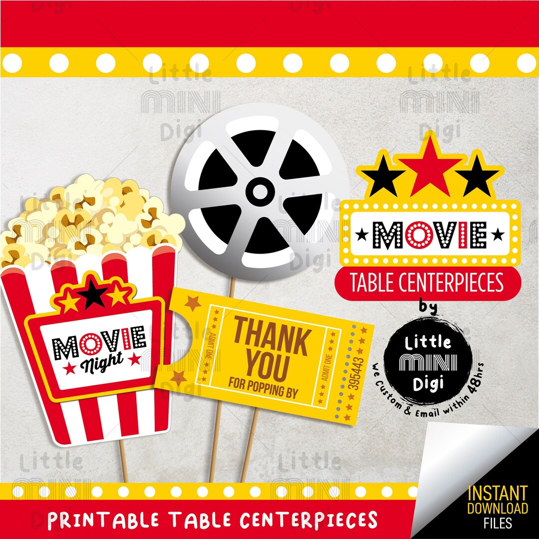 Movie Table Centrepieces, Movie Labels Cut-outs, Movie Birthday, Movie ...