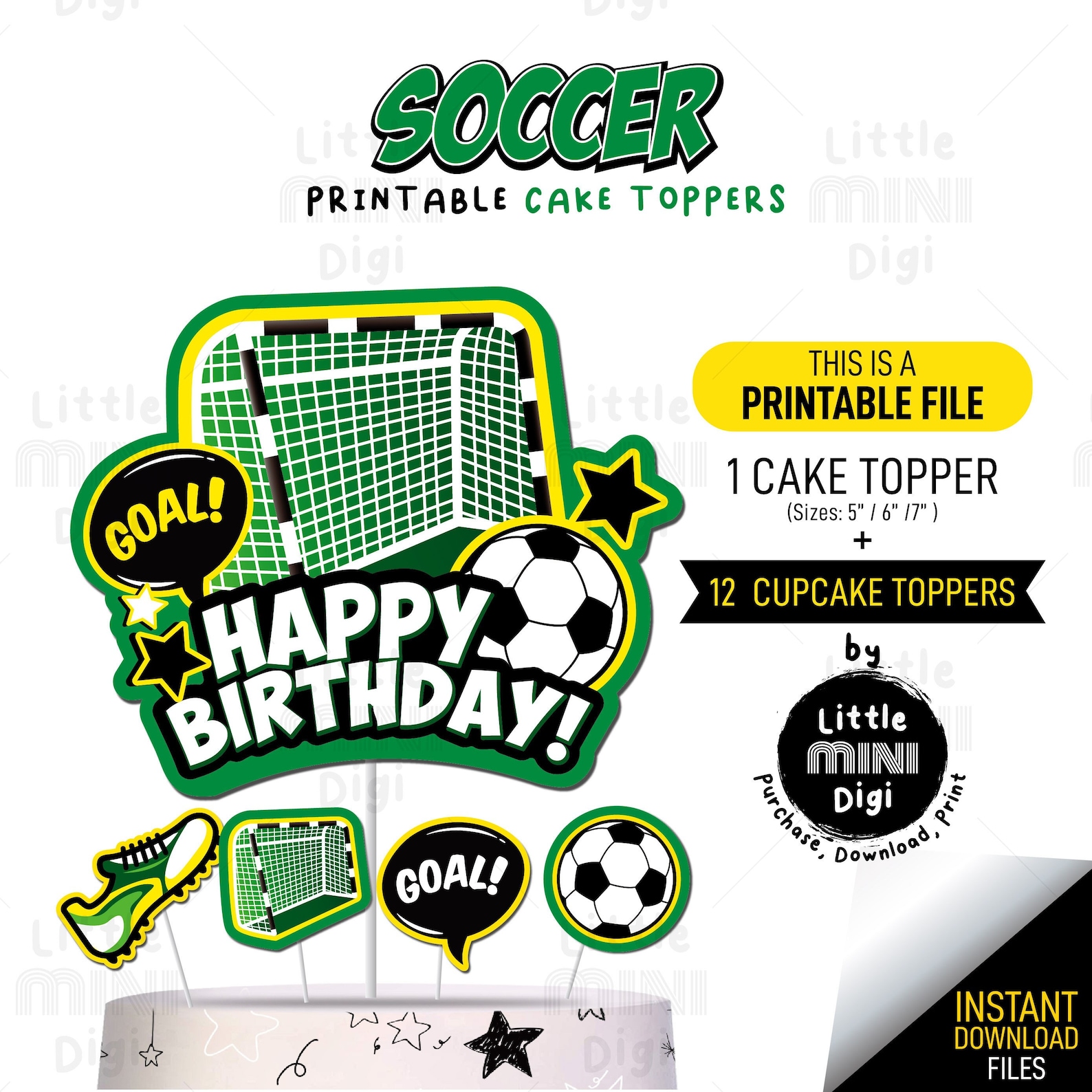 Soccer Football Cake Topper & Soccer Football Cupcake Toppers, Soccer ...