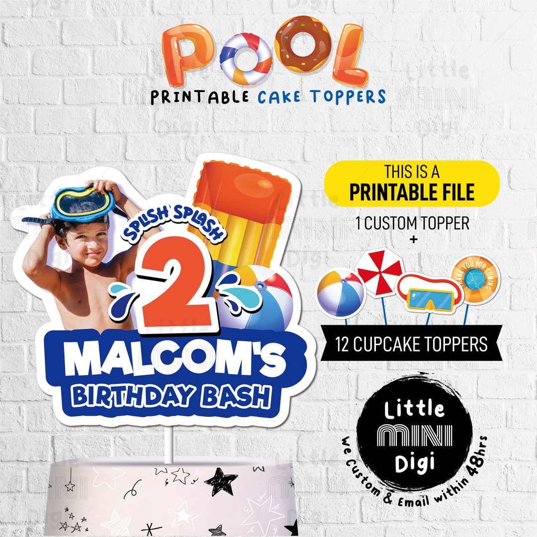 CUSTOM Pool Party Birthday Cake Topper & Cupcake Toppers | Boys Pool ...