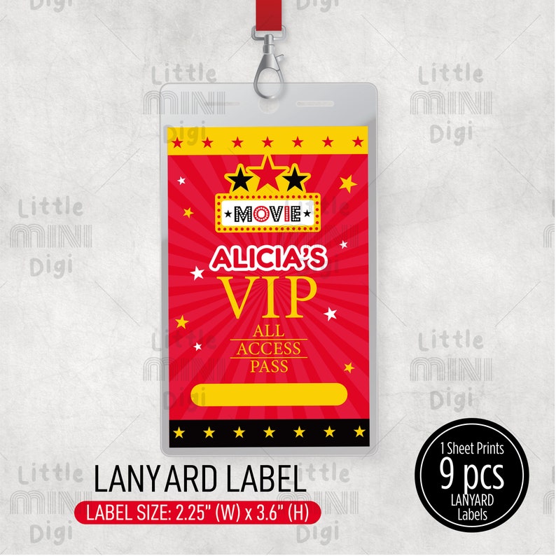 CUSTOM Movie VIP Pass Labels, Movie Pass Lanyard Labels, Printable ...