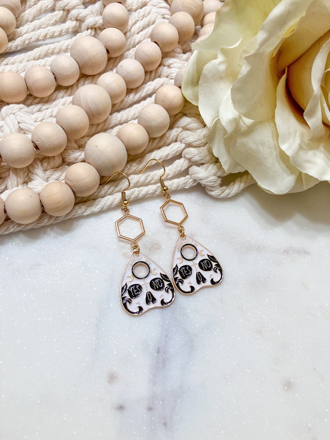 Black & White Gothic Ouija Planchette Dangle Earrings | Brass Earrings ...