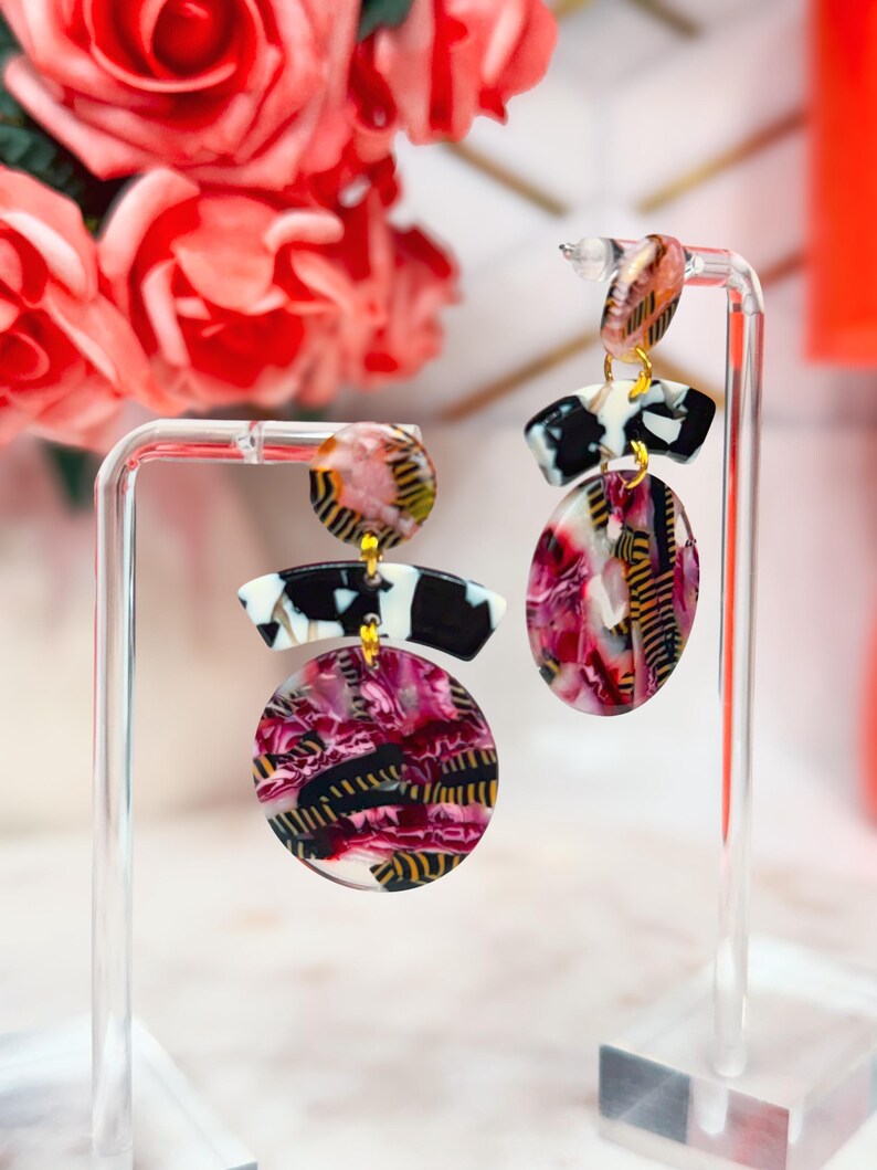 Abstract Colorful Modern Geometric Round Statement Dangle Earrings ...