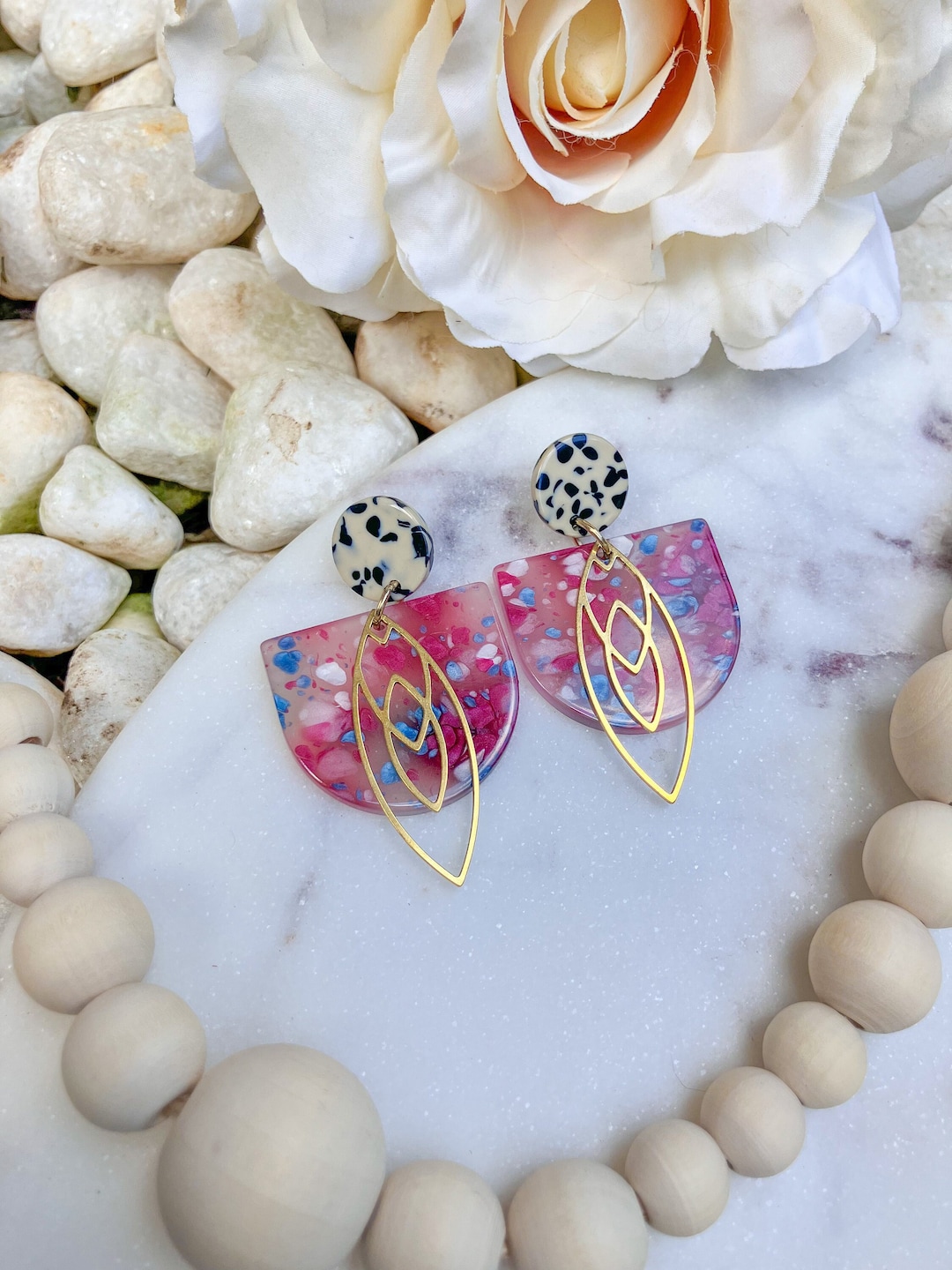Colorful Abstract Maximalist Geometric Dangle & Drop Statement Earrings ...