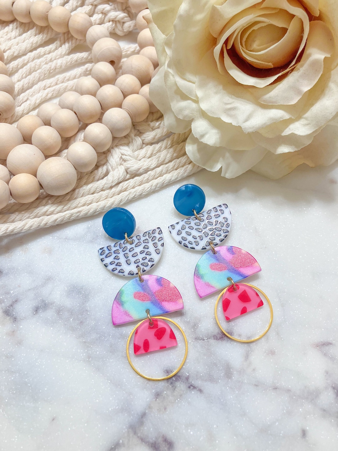 Multicolored Acrylic Dangle Earrings - Colorful Geometric Statement ...