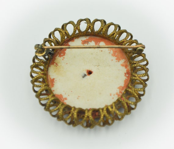 Antique Porcelain Hand Painted Courtship Brooch, Vict… - Gem