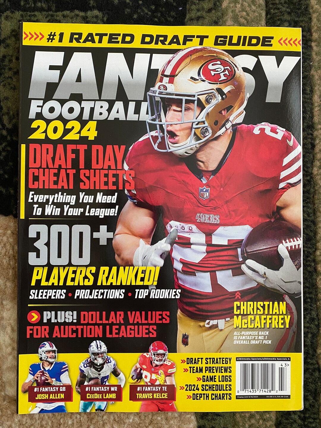 2024 FANTASY FOOTBALL Guide Draft Day Cheat Sheet Christian Mccaffrey ...