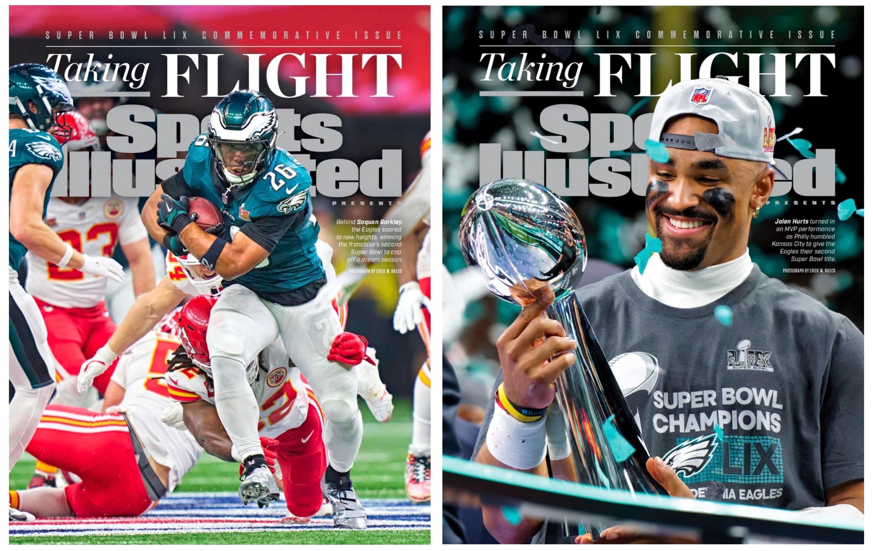 Sports Illustrated 2025 MAGAZINES (2) Philadelphia Eagles Jalen Hurts, Saquon Barkley Super Bowl ...