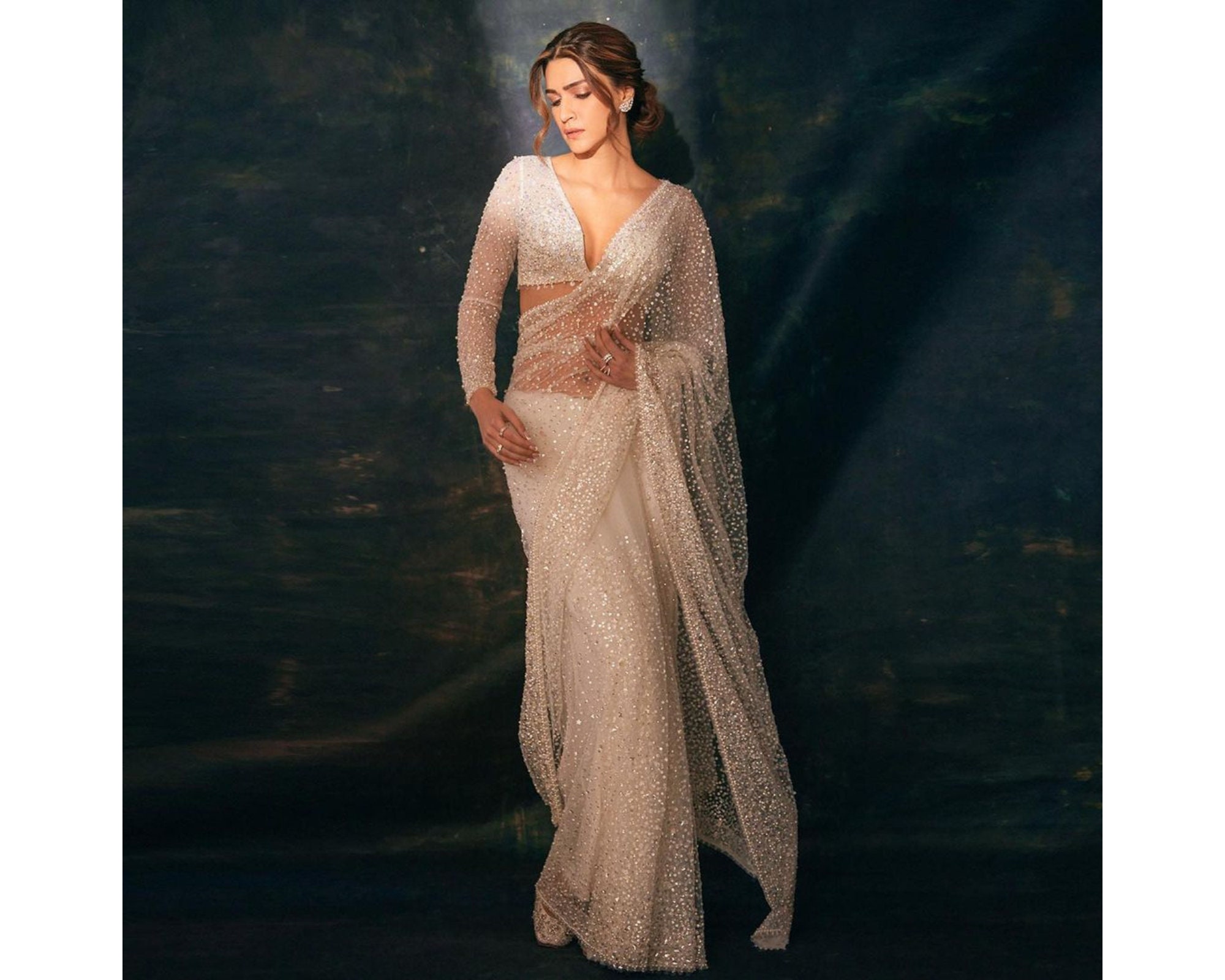 Kriti Sanon Inspired White Saree With Sequin Embellishments - Etsy