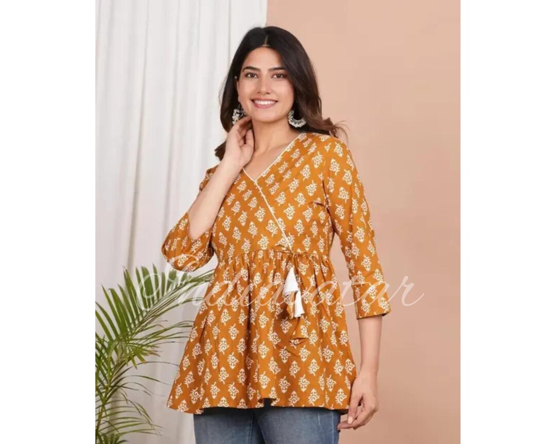 Short Indian Kurti Tops for Women, Cotton Printed Tops, Gifts for Her ...