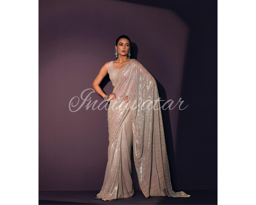 Gorgeous Sequins Saree for Women, Indian Wedding Saree, Reception Saree ...