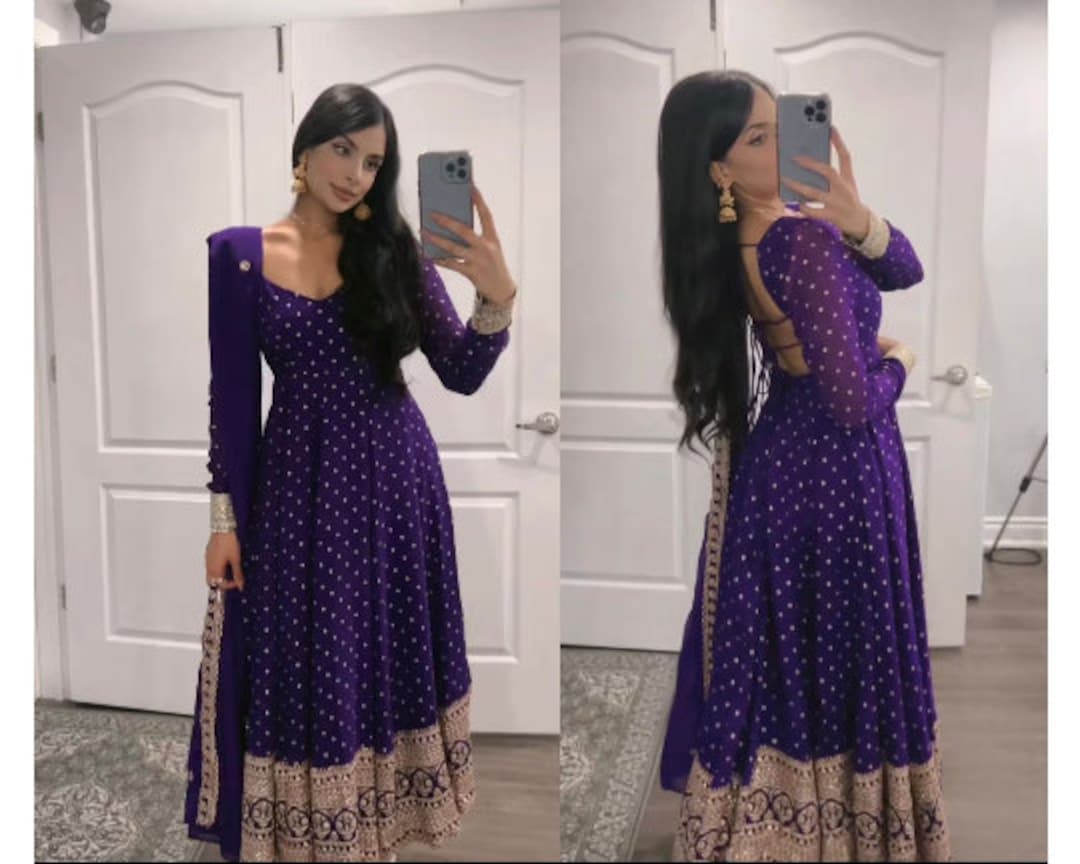 Gorgeous Purple Anarkali Suit With Backless Dori Style - Etsy