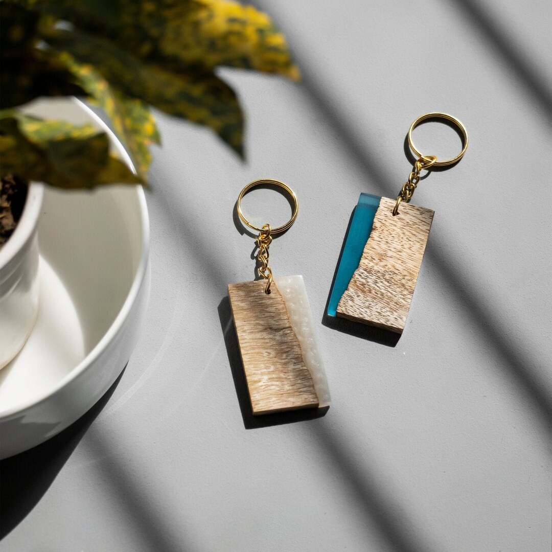 Blue Wood Epoxy Keychain, Bag Charm, Aesthetic Keyring, Personalised ...