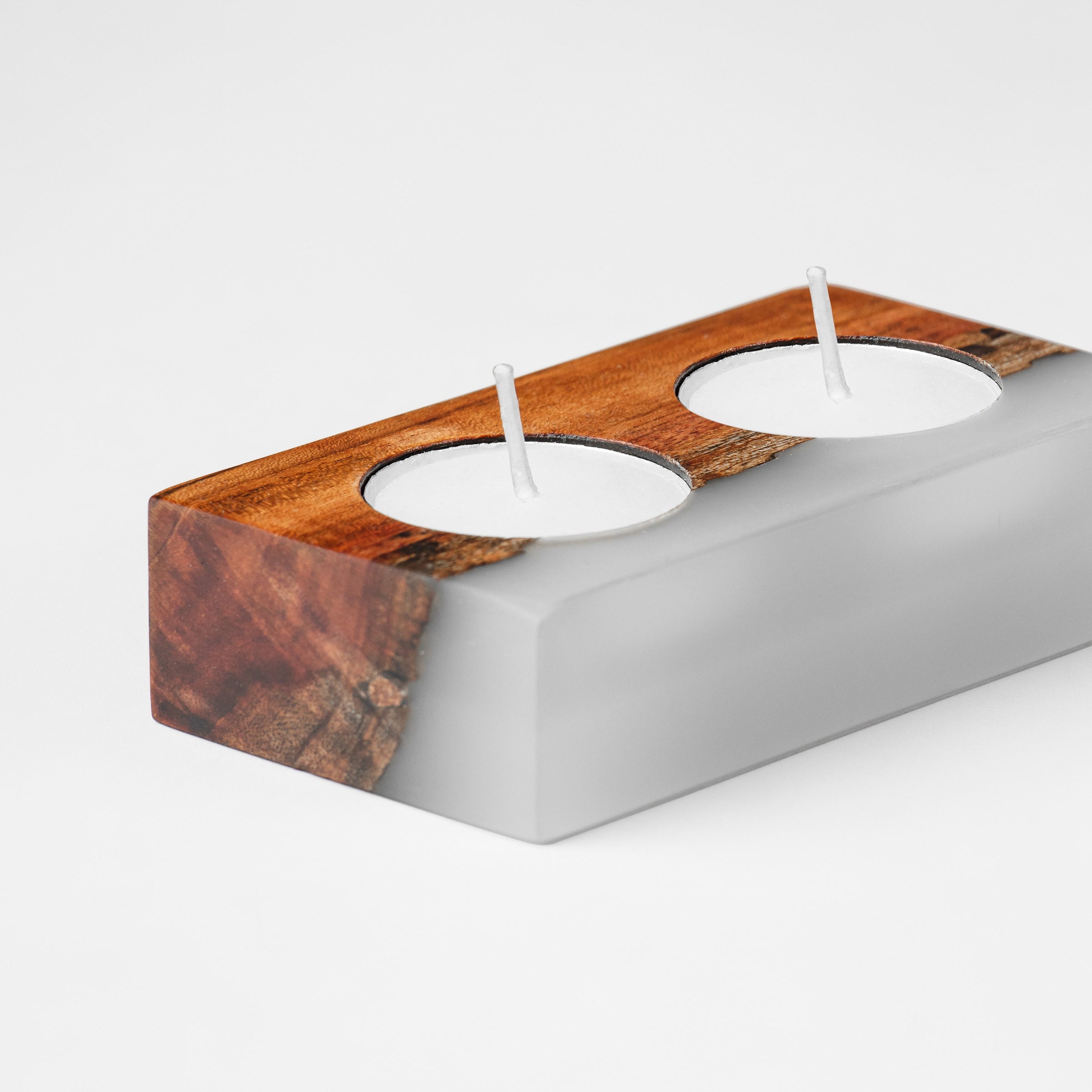 Wood Resin Tea-light Holder Epoxy Candle Holder Woodentable - Etsy