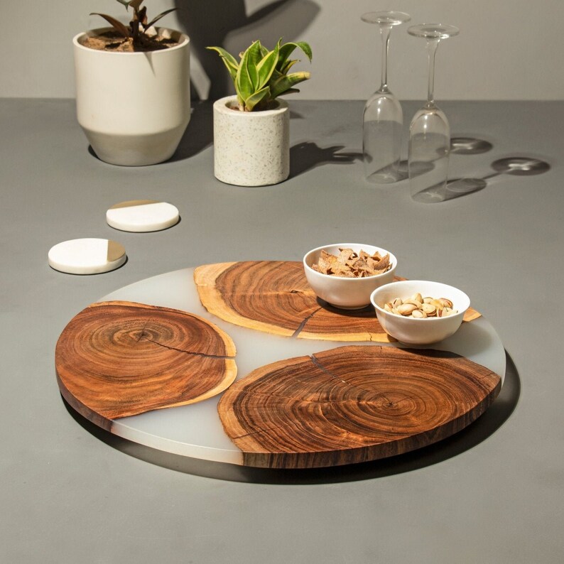 Blue Live Edged Wood & Resin Lazy Susan turntable - Etsy