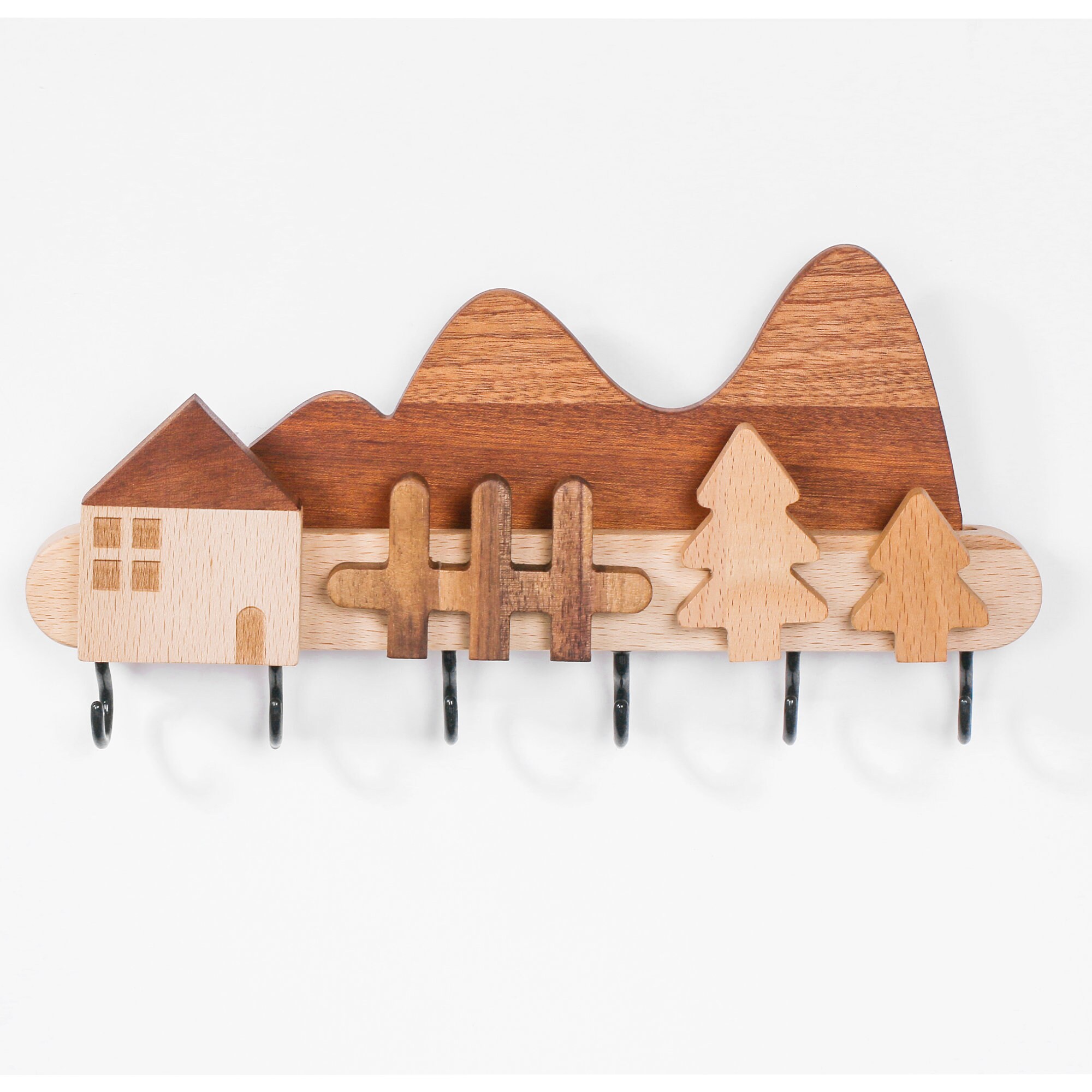 Wall Mounted Key Hook, Wooden Key Holder for Wall, Cute Entryway ...