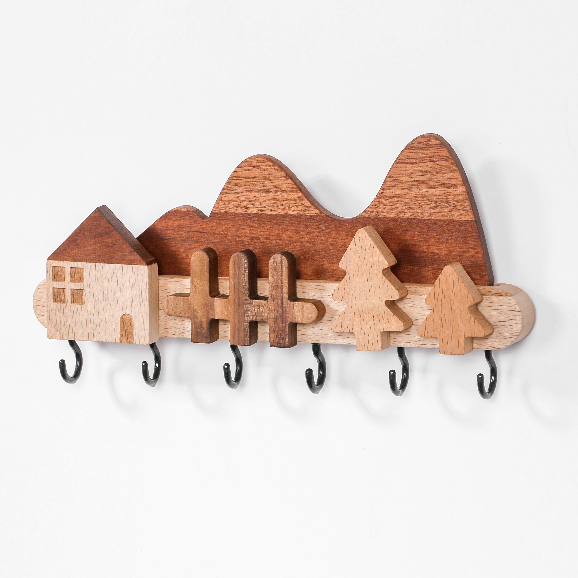 Wall Mounted Key Hook, Wooden Key Holder for Wall, Cute Entryway ...