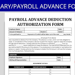Employee Payroll Advance Authorization Form, Salary Loan Deduction ...
