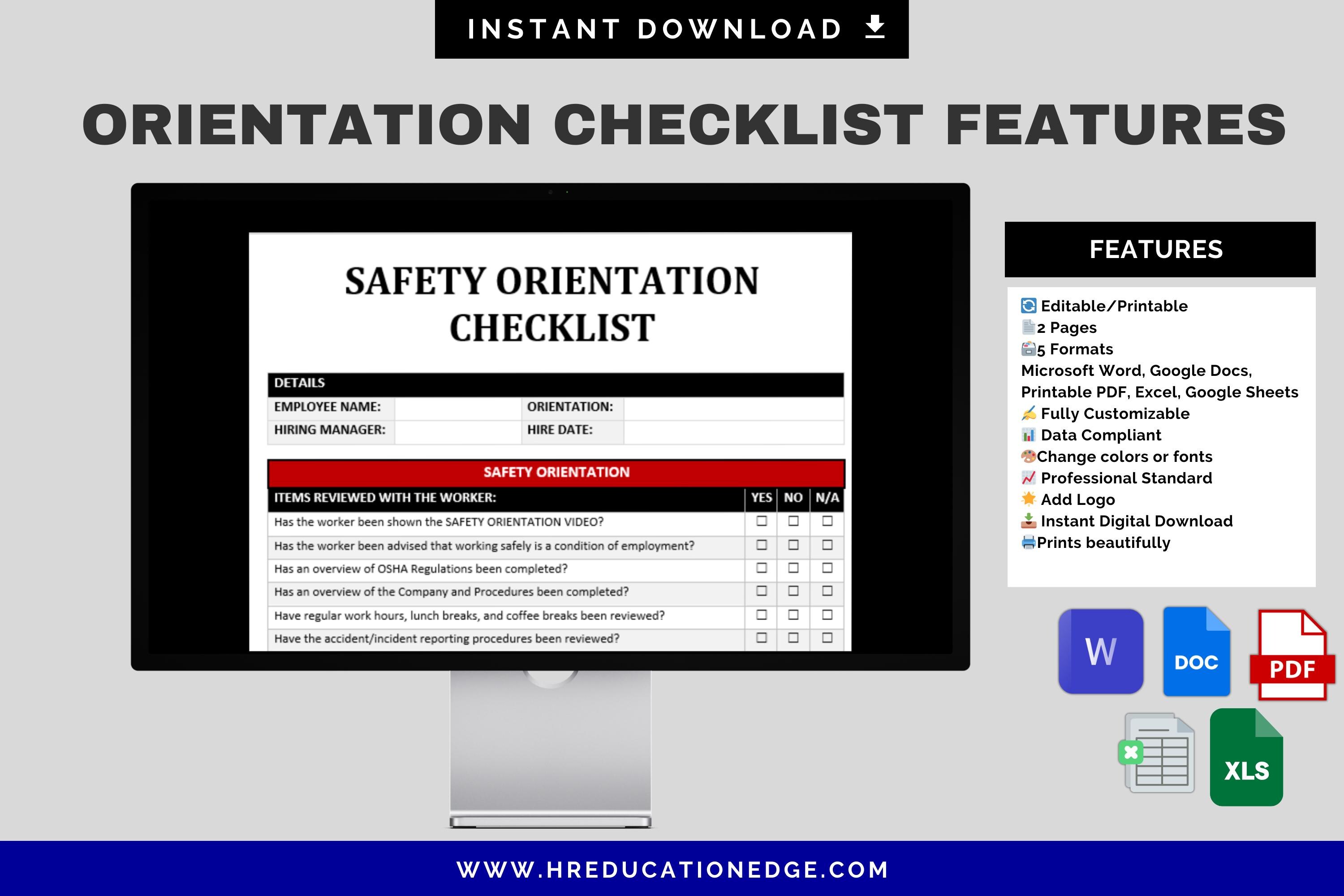 Safety Orientation Checklist: OSHA Training, HR Onboarding Forms ...
