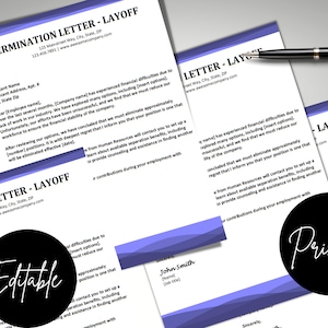 Layoff Termination Letter Template: Editable HR Form (digital Download ...