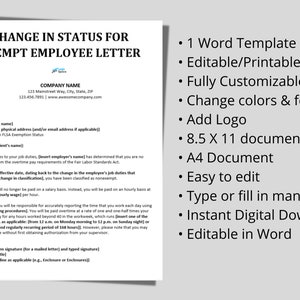 FLSA Change in Status Letter: HR Compliance Form (digital Download) - Etsy
