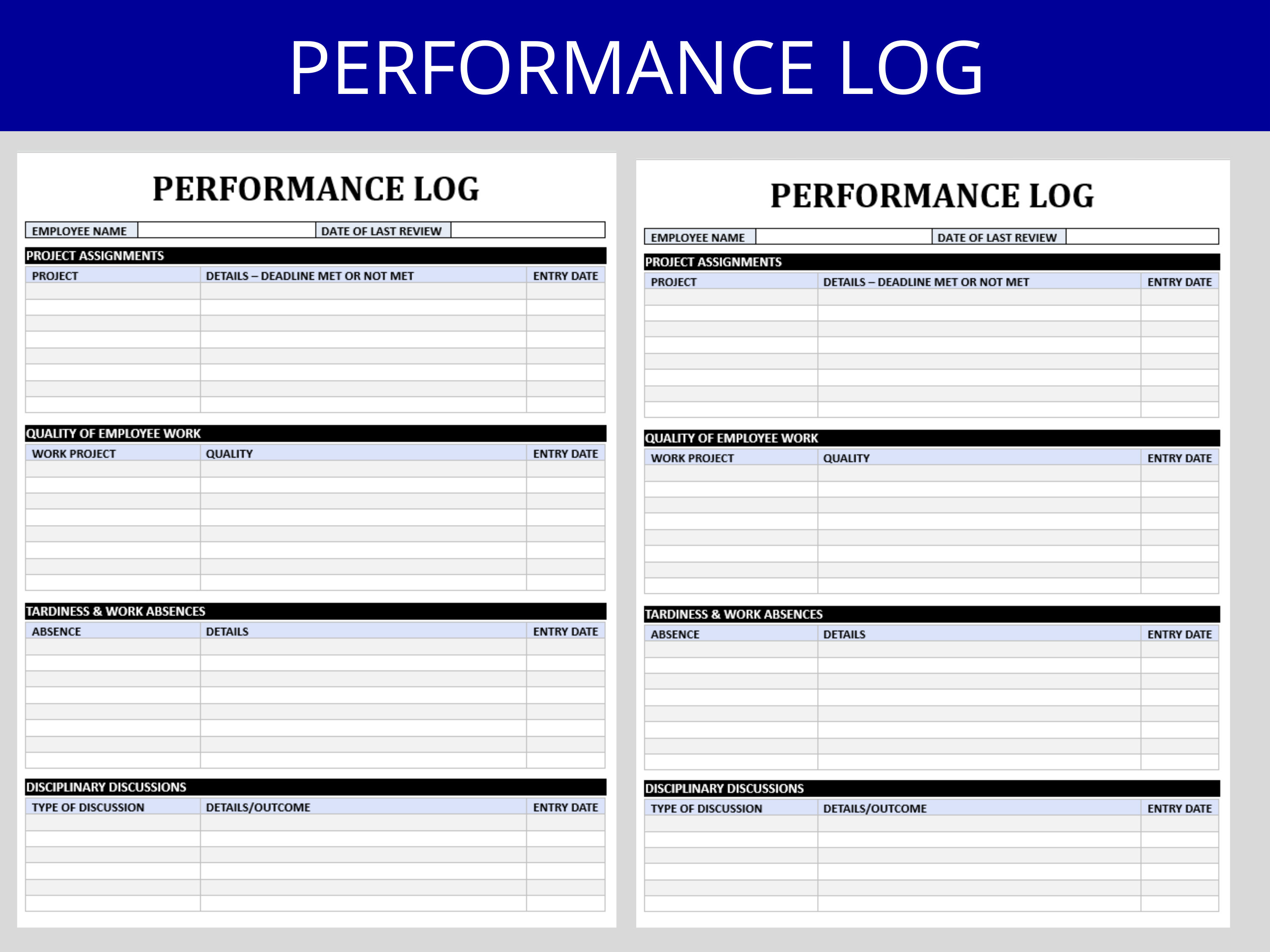 Manager Performance Log: Employee Performance Review | Backup ...