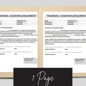 Training Acknowledgement Form: HR Templates (editable Word Doc) - Etsy