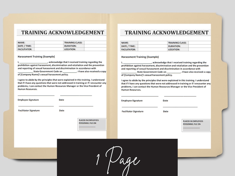 Training Acknowledgement Form: HR Templates (editable Word Doc) - Etsy