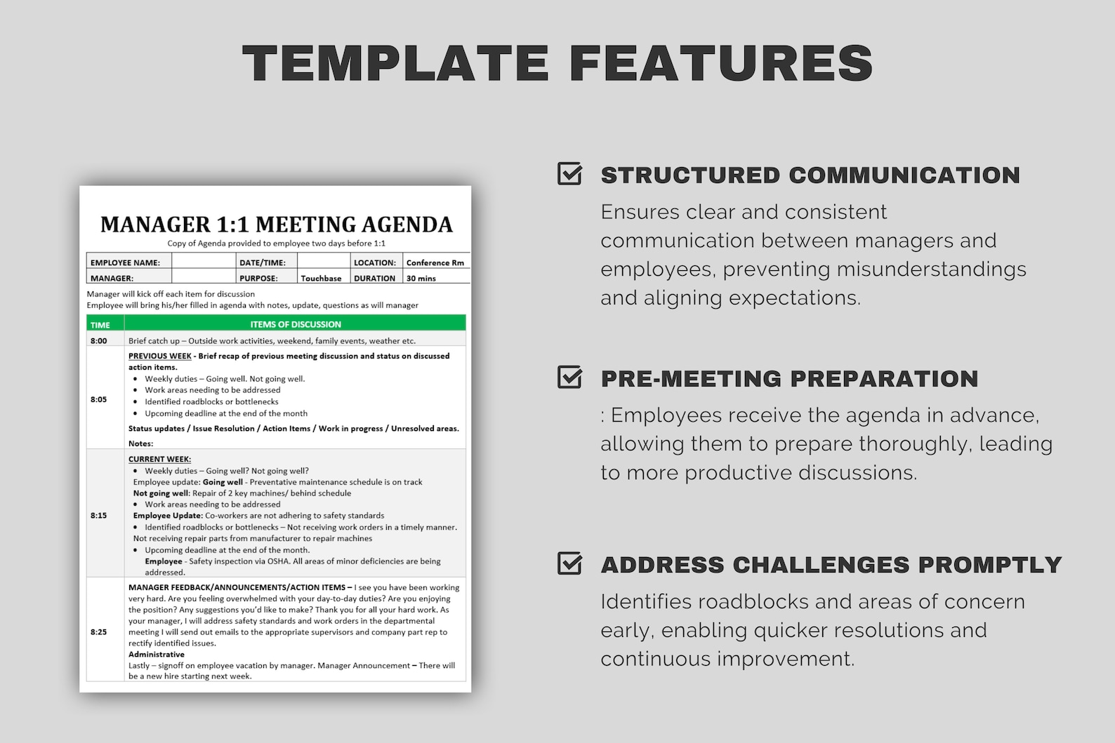 Manager One-on-one Meeting Agenda Template: HR Forms, Human Resource ...