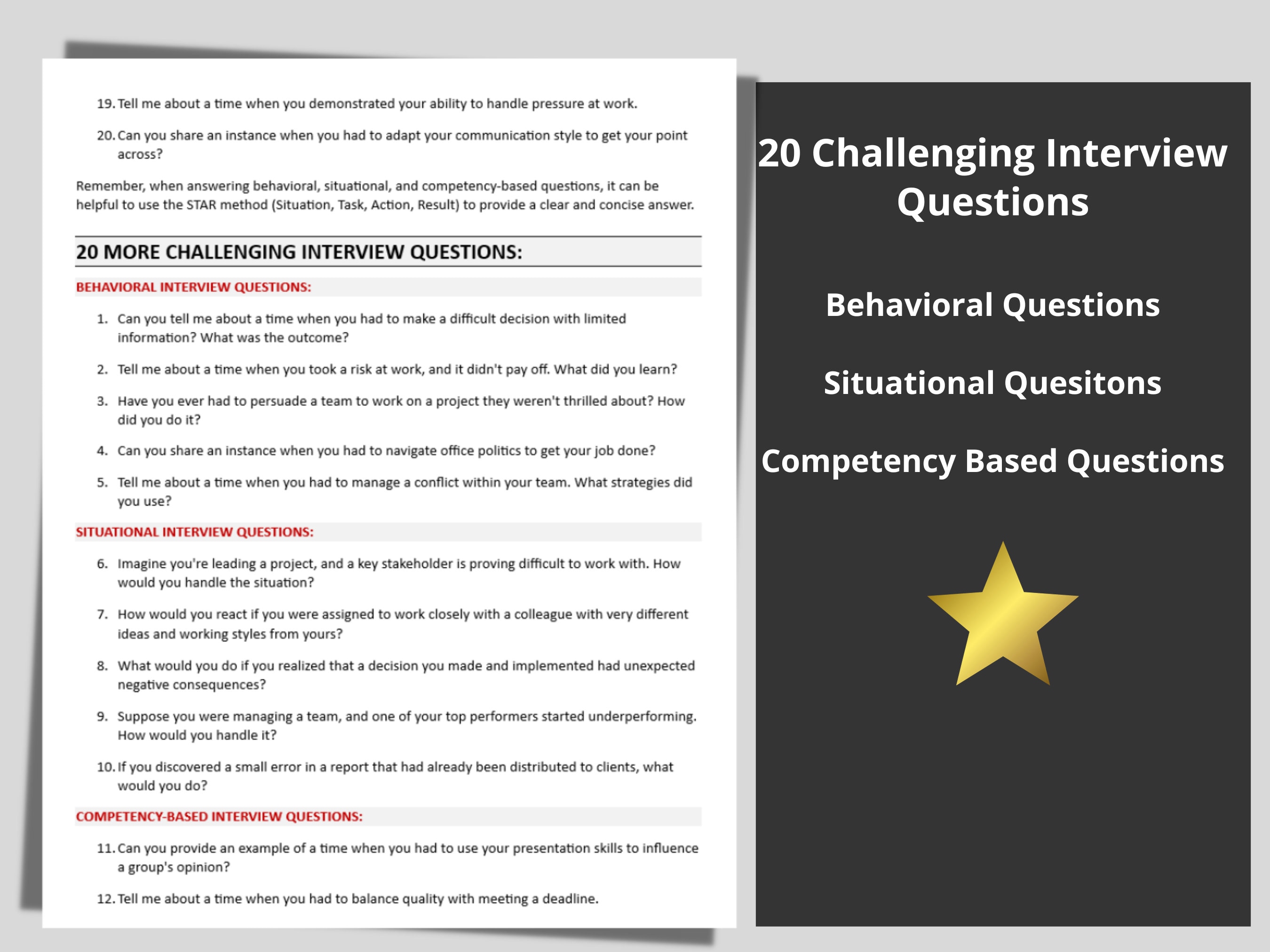Interview Prep Worksheets: Behavioral Interview, STAR Method, Interview ...