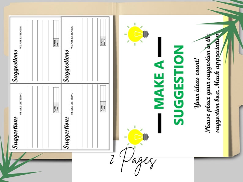 Employee Suggestion Box Sign and Cards: HR Template (digital Download ...