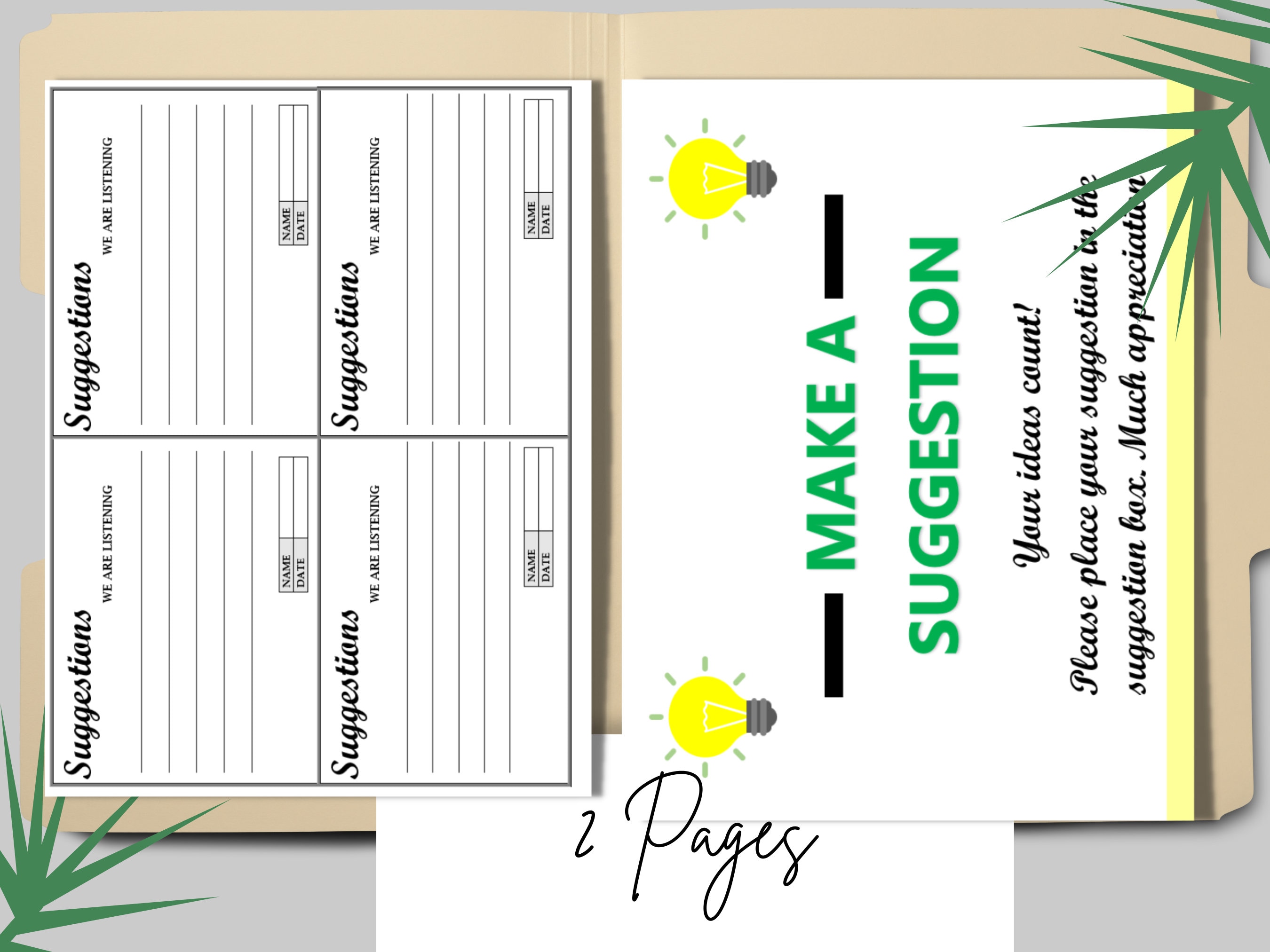 Employee Suggestion Box Sign and Cards: HR Template (digital Download ...