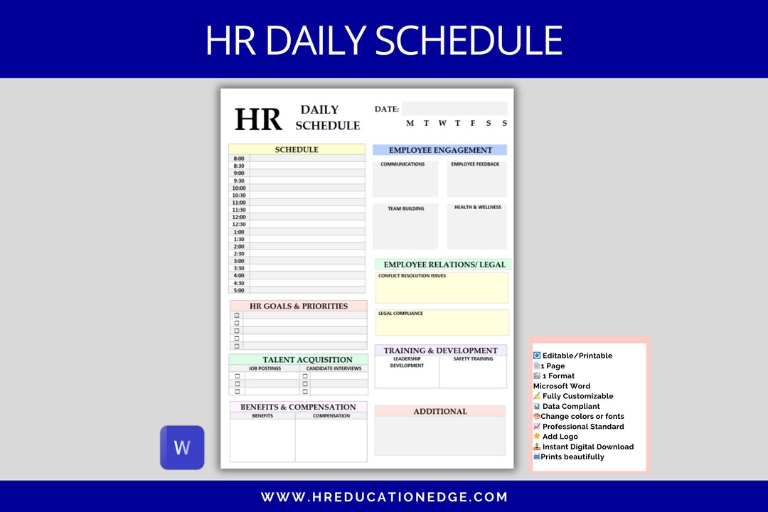 HR Daily Planner Template: Editable Employee Management Schedule ...