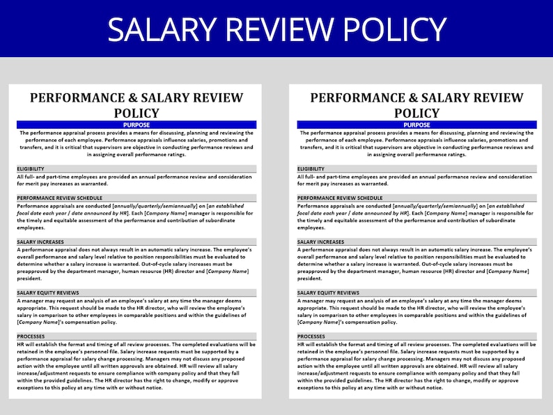 HR Salary & Performance Review Policy Editable MS Word Policy Template ...