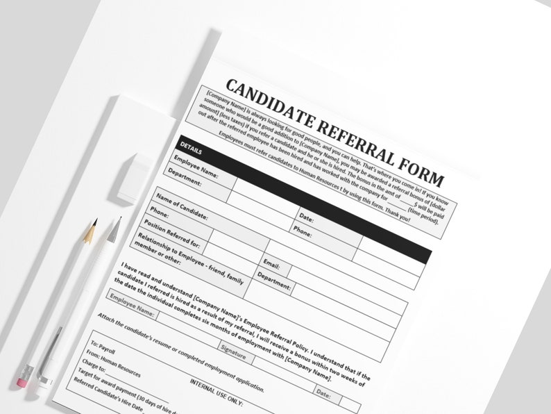 Employee Referral Program Template & Candidate Forms (MS Word) - Etsy