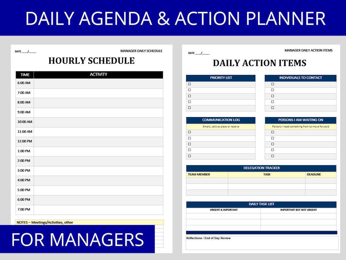 Manager's Daily Agenda & Action Planner: Editable HR Template (digital ...