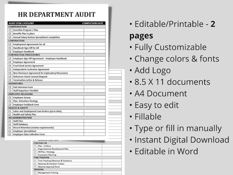 HR Audit & Personal File Audit Templates: Compliance Documents (digital ...
