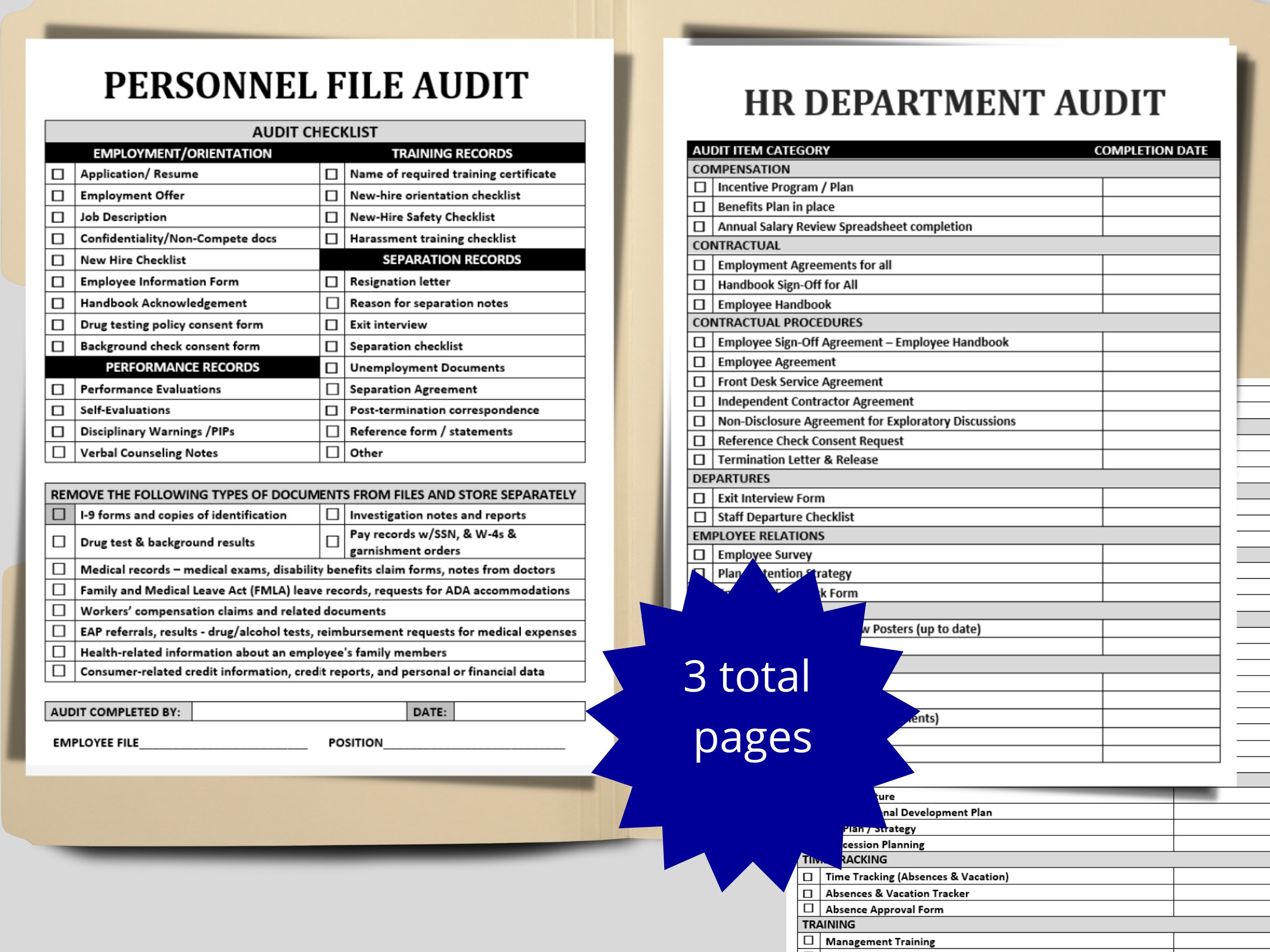 HR Audit & Personal File Audit Templates: Compliance Documents (digital ...