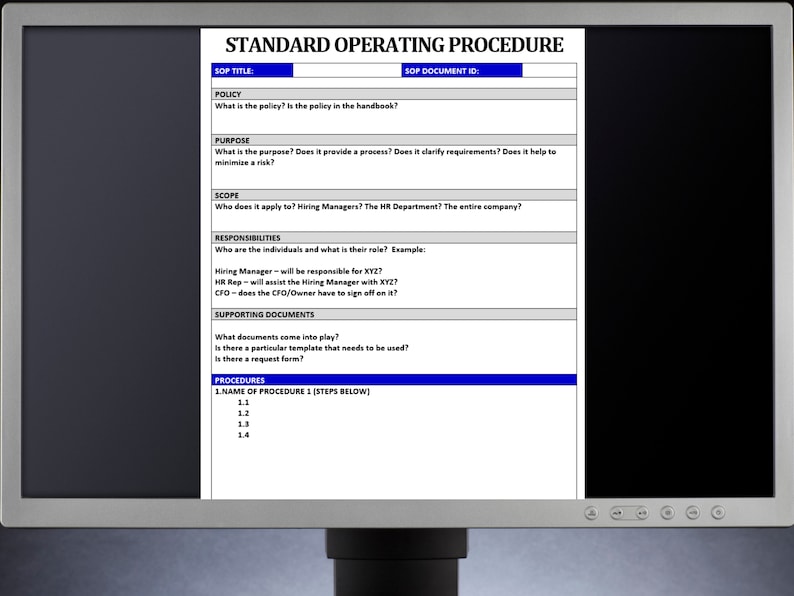 SOP Template Standard Operating Procedure Human Resources - Etsy