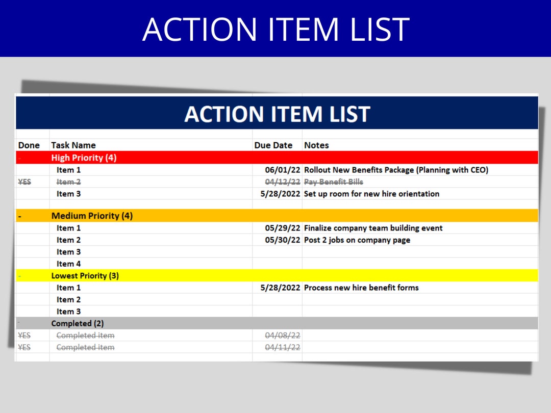 Simplified HR Action List: Editable Excel Sheet for Prioritizing Tasks ...
