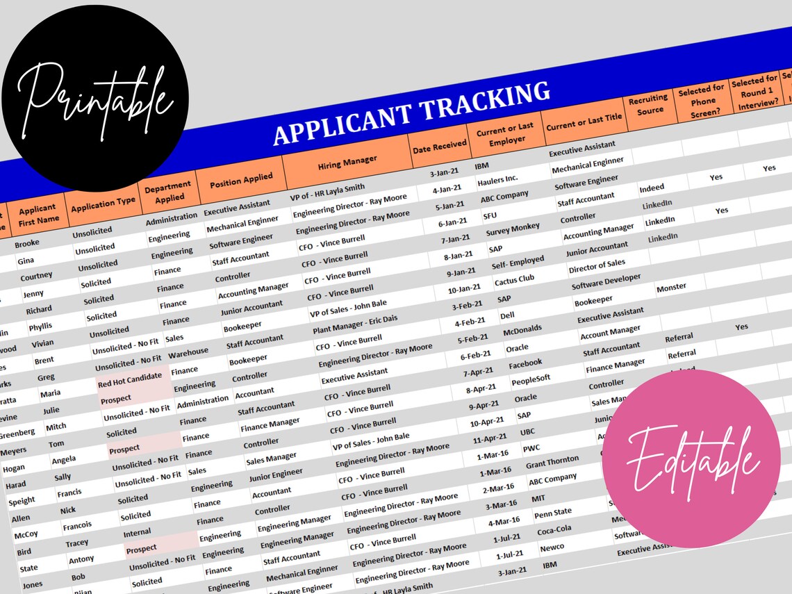 Applicant Tracker Template: MS Editable HR Excel Form | Candidate ...